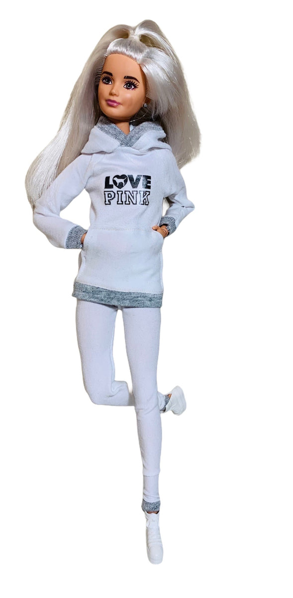 White tracksuit for Barbie doll white and gray hoodie and matching leg ...